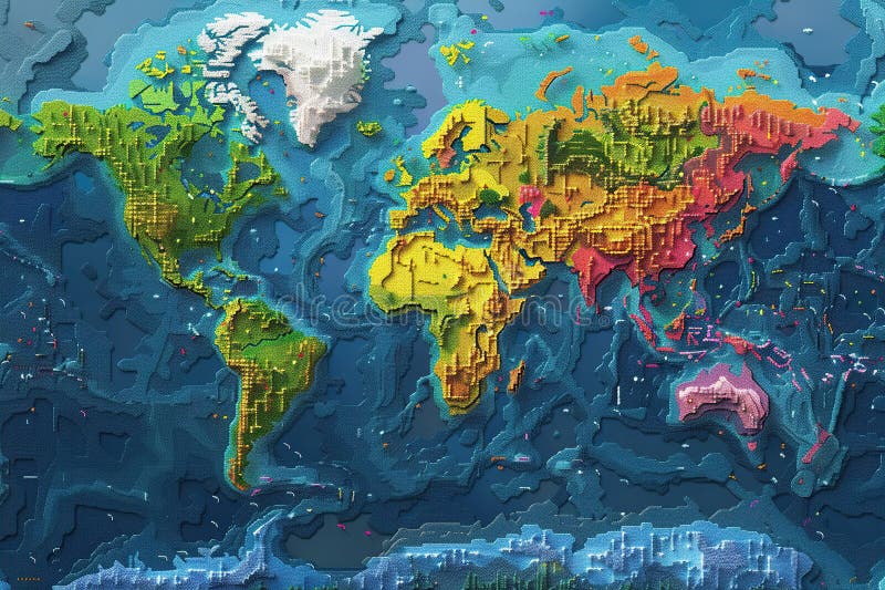 Colored Relief Map of the World. Generated by Artificial Intelligence ...
