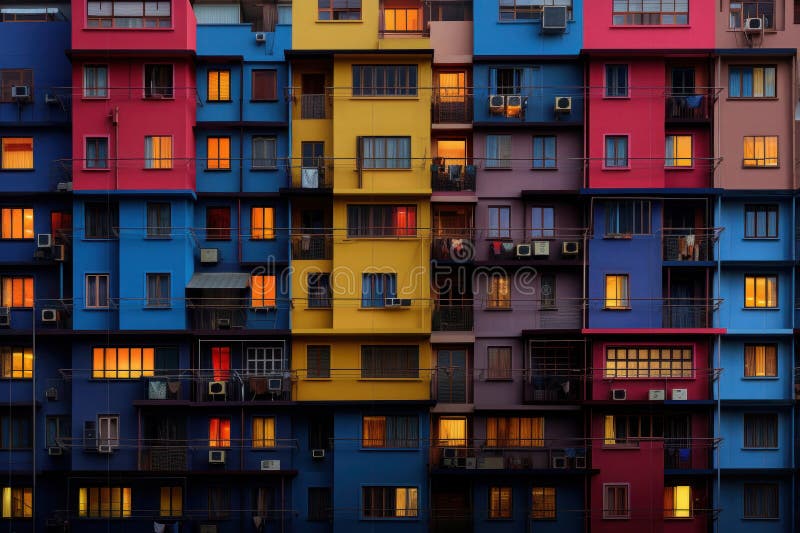 Colored Residential Building Facade with Balconies. Generative AI Stock ...