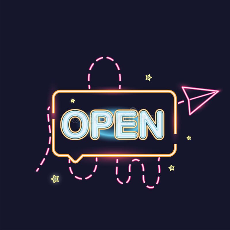 Colored Retro Open Neon Announcement Vector Stock Vector - Illustration ...