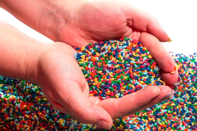 Colored Rice for the Development of Fine Motor Skills Stock Photo ...