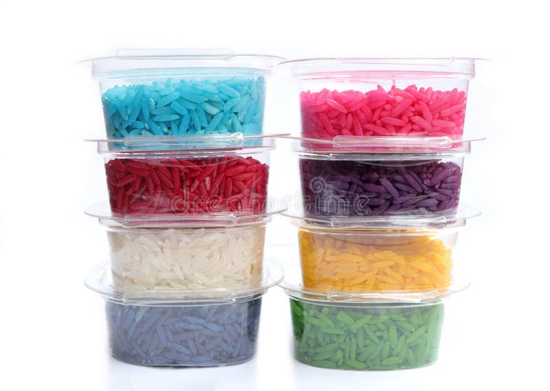 Close Up of Colored Rice on a White Background. Rainbow Color Rice ...