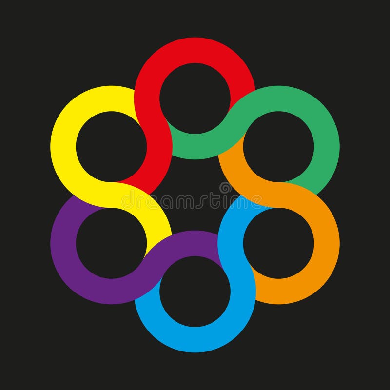 Colored Ring Icon. Interlinked Loop Vector. Hexagonal Chain Unity. Dark ...