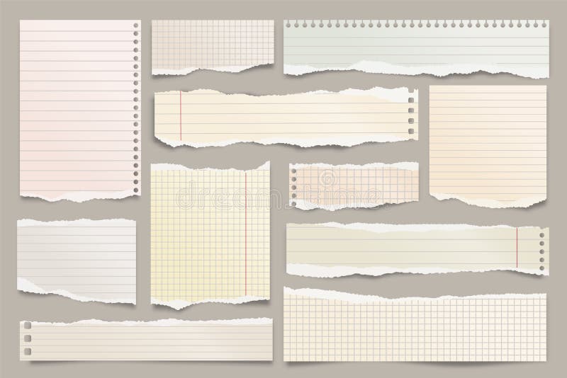 Colored Ripped Lined Paper Strips Collection. Realistic Paper Scraps ...
