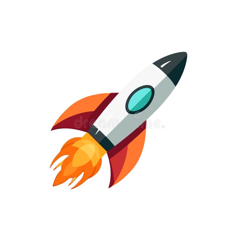 Colored Rocket Ship Icon in Flat Design Isolated on White Background. Stock Vector ...