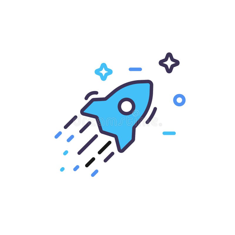 Colored Rocket Ship and Stars Icon in Flat Design. Simple Spaceship ...