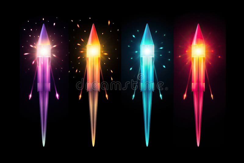Colored Rockets for Launching Fireworks. a Set of Pyrotechnic Rockets ...