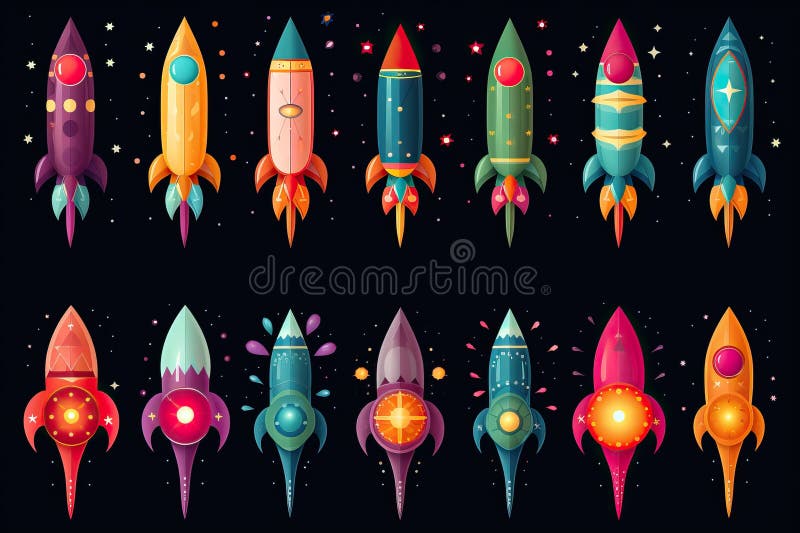 Colored Rockets for Launching Fireworks. a Set of Pyrotechnic Rockets ...