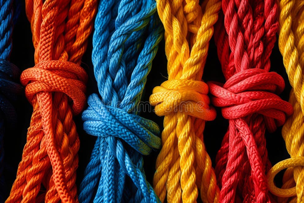 Colored Ropes Tied Together Stock Photo - Image of string, knot: 305807956