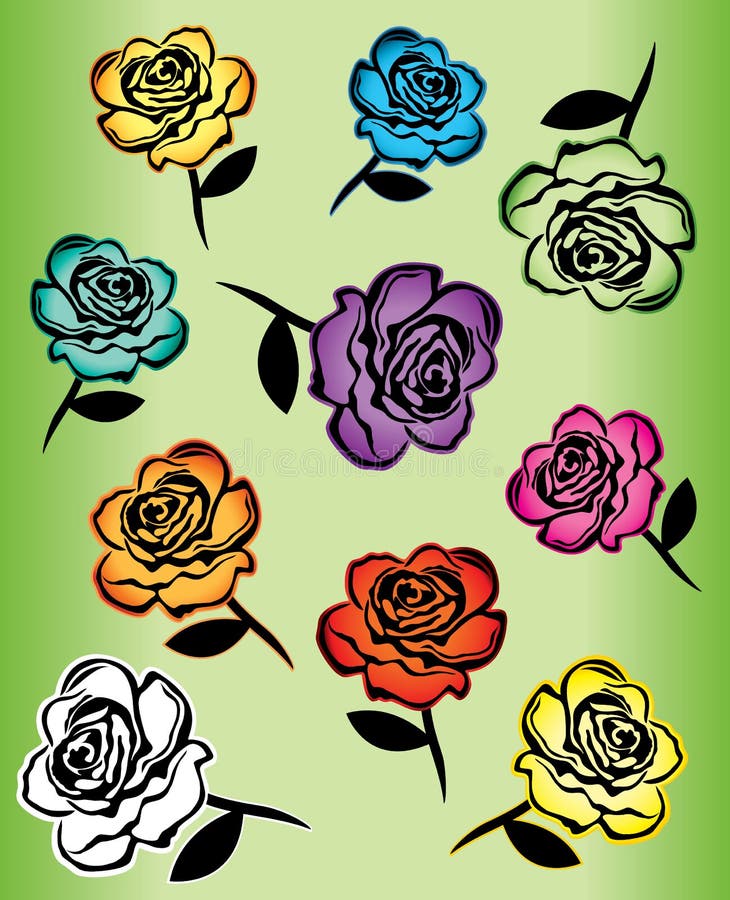 Colored Roses Design Illustration Stock Illustration - Illustration of ...