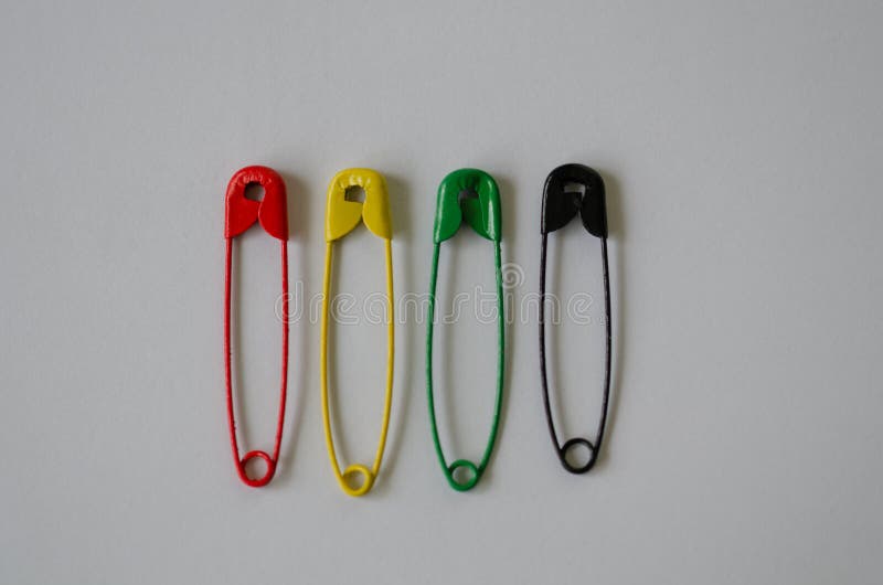 Colored Safety Pins on White Background. Stock Image - Image of close ...