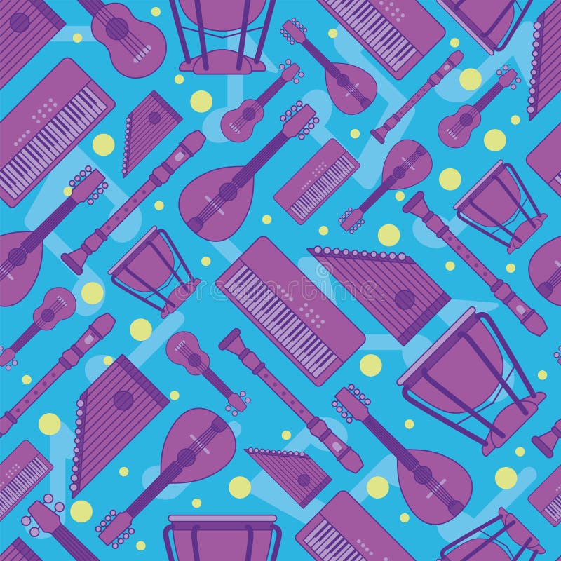 Colored Seamless Pattern Background with Musical Instruments Vector ...