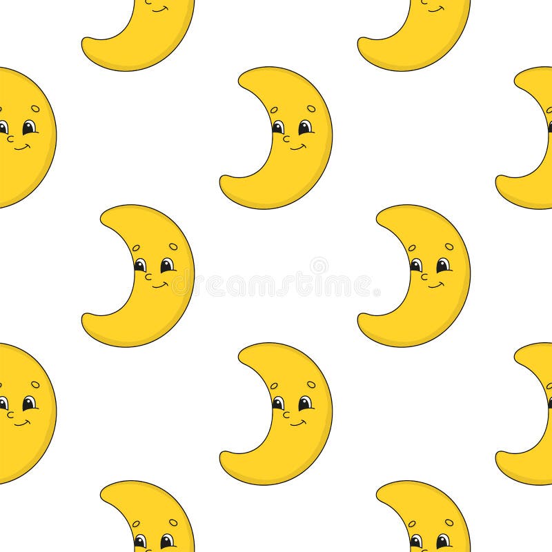 Happy Moon. Colored Seamless Pattern with Cute Cartoon Character ...