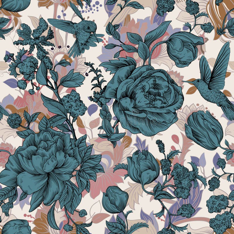 Colored Seamless Pattern with Decorative Flowers and Leaves. Tropical ...