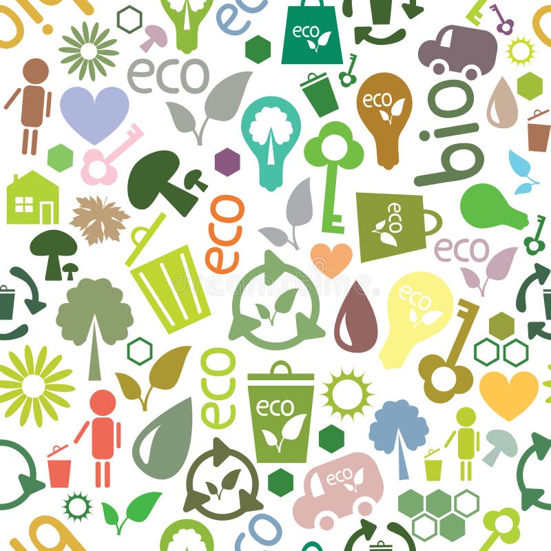 Colored Seamless Pattern of Ecological Symbols Stock Vector ...