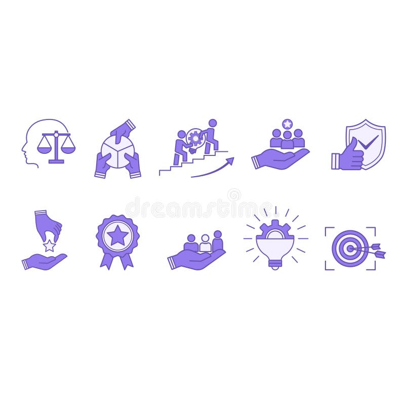 Colored Set of Core Values Icons. Stock Vector - Illustration of ...