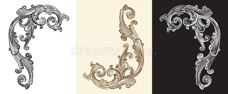 Colored Set Hand Drawing Baroque Design Element Set Vector Stock ...