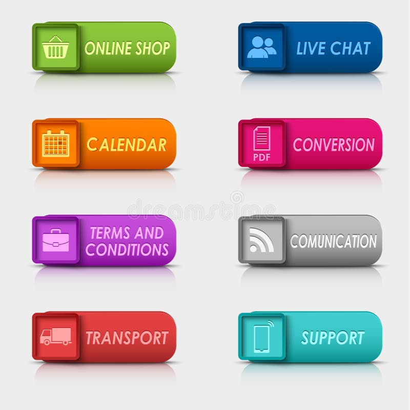 Colored Set Rectangular Square Web Buttons Design Stock Vector ...