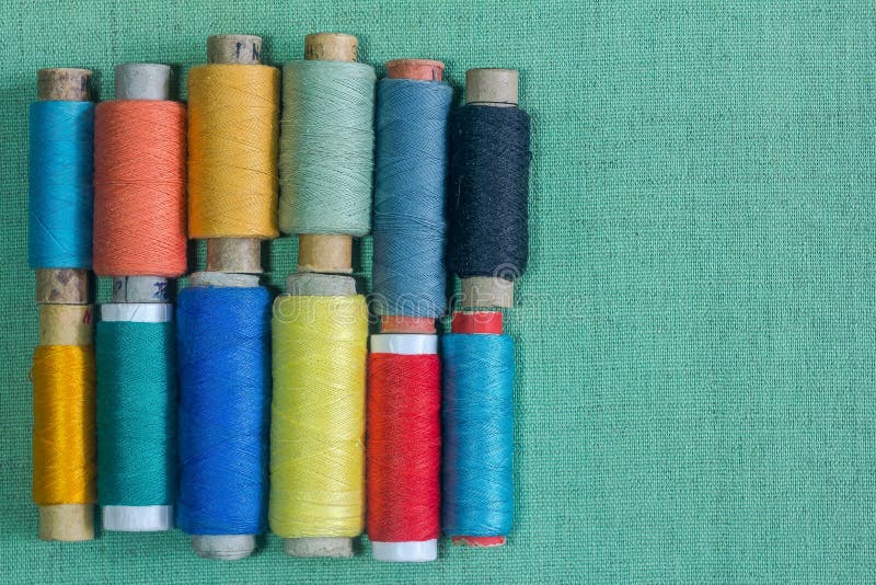 Multi Colored Threads in Coils Lie in a Row with Space for Text. Stock ...
