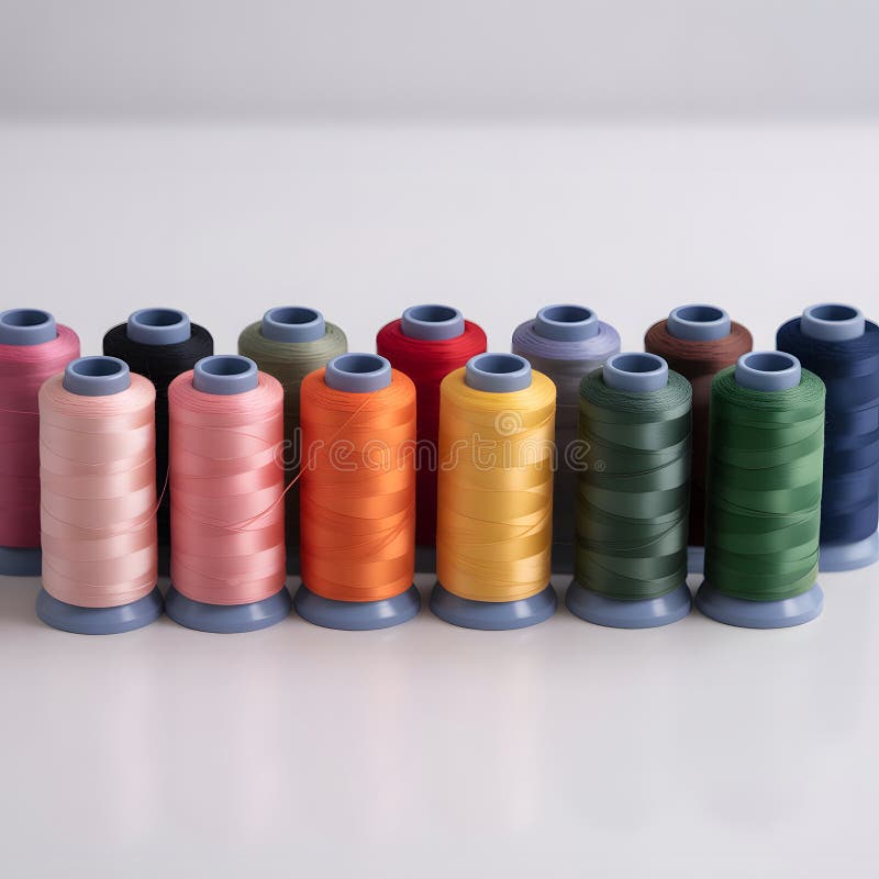 Colored Sewing Threads on Spools Arranged on White Surface Stock ...