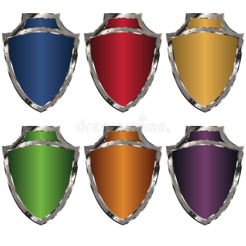 Set Of Yellow Steel Shields Stock Vector - Illustration of glossy ...