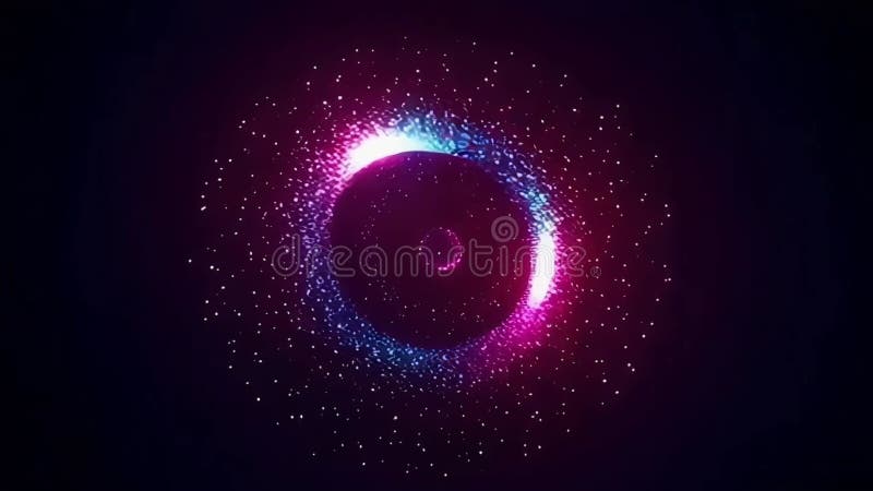 Colored Shiny Particles Flying in Loop of Light Rays, Abstract Creative Background, Liquid ...