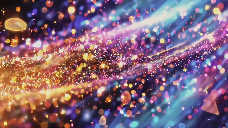Colored Shiny Particles Flying in Loop of Light Rays, Abstract Creative Background, Liquid ...