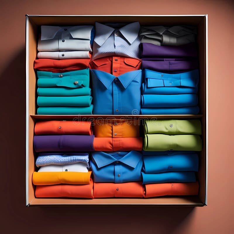 Colored Shirt Stacked Inside a Box Stock Illustration - Illustration of ...