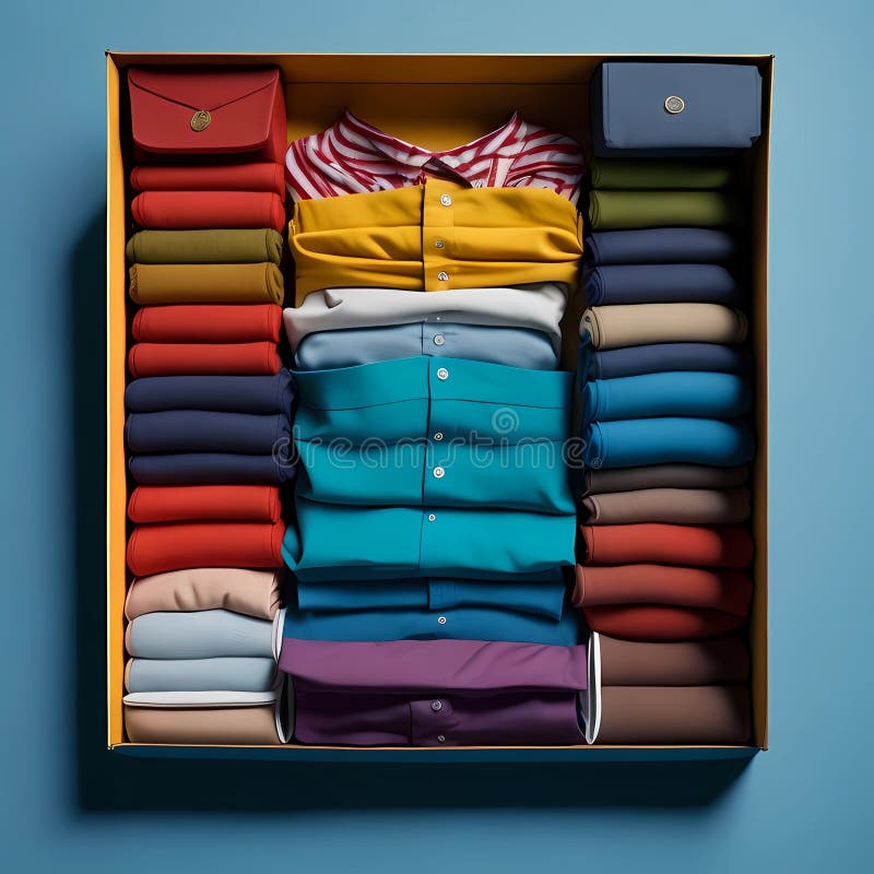 Colored Shirt Stacked Inside a Box Stock Illustration - Illustration of ...
