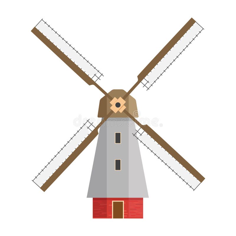 Colored, Silhouette and Contour Mill on an Isolated White Background ...