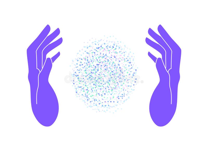 Colored Silhouette of Hands. Concentration of Energy between Hands ...