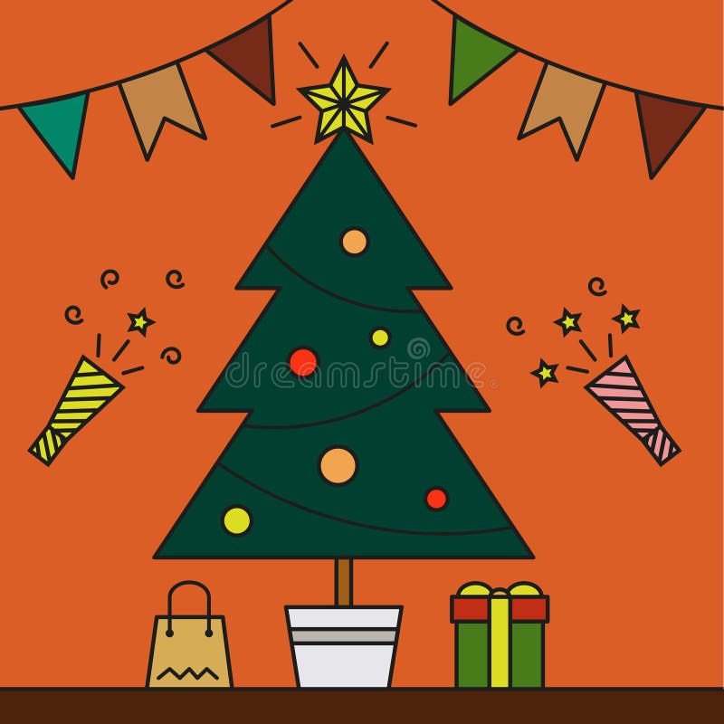 Colored Simple Background with a Stroke of a Gift Under the Tree ...