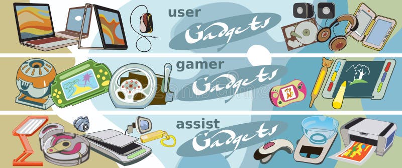 Colored Sketch Technology Equipment Banners Stock Vector - Illustration ...