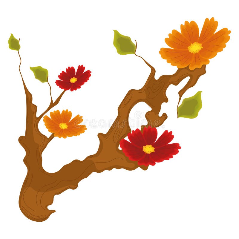 Colored Sketch of a Tree Trunk with Flowers Vector Stock Vector ...