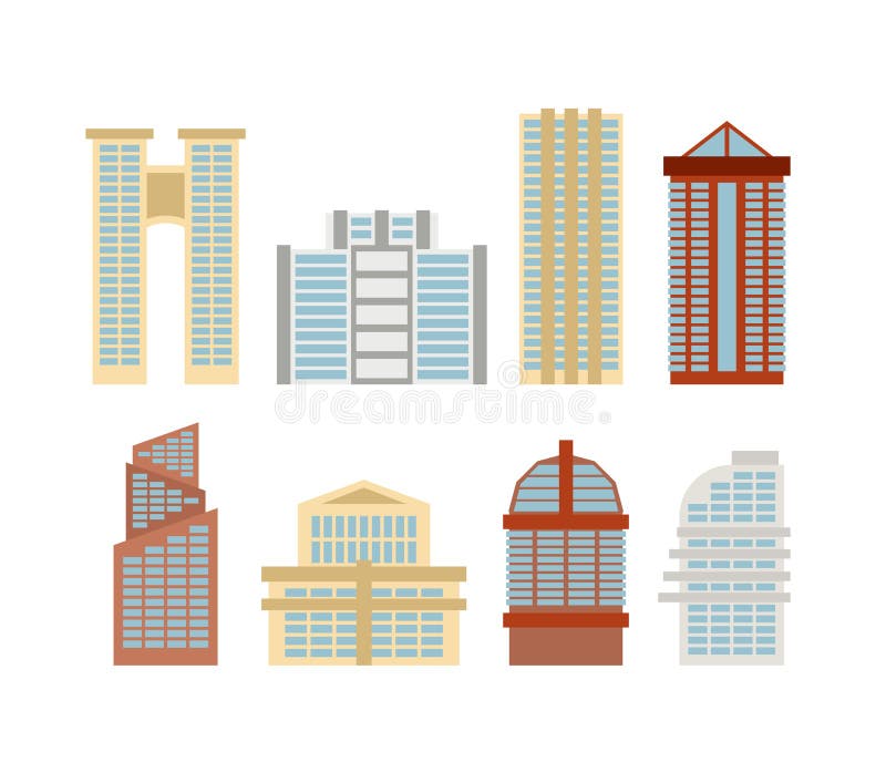 Colored Skyscrapers, Office Buildings of Modern City. Vector Set Stock ...