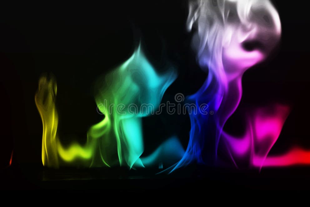 Multi Color Fire Flame Abstract on Black Background. a Mystic Colorful ...