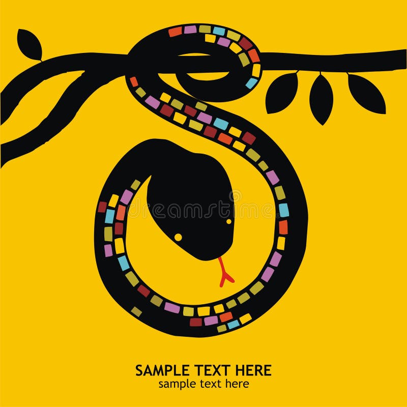 Colored Snake Hanging from a Branch Stock Illustration - Illustration ...