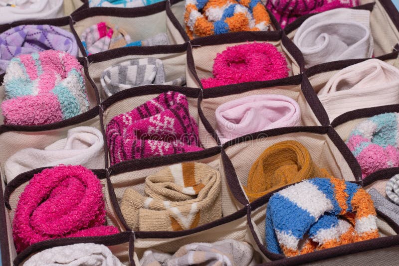 Colored Socks are Folded Neatly in the Organizer Stock Photo - Image of ...