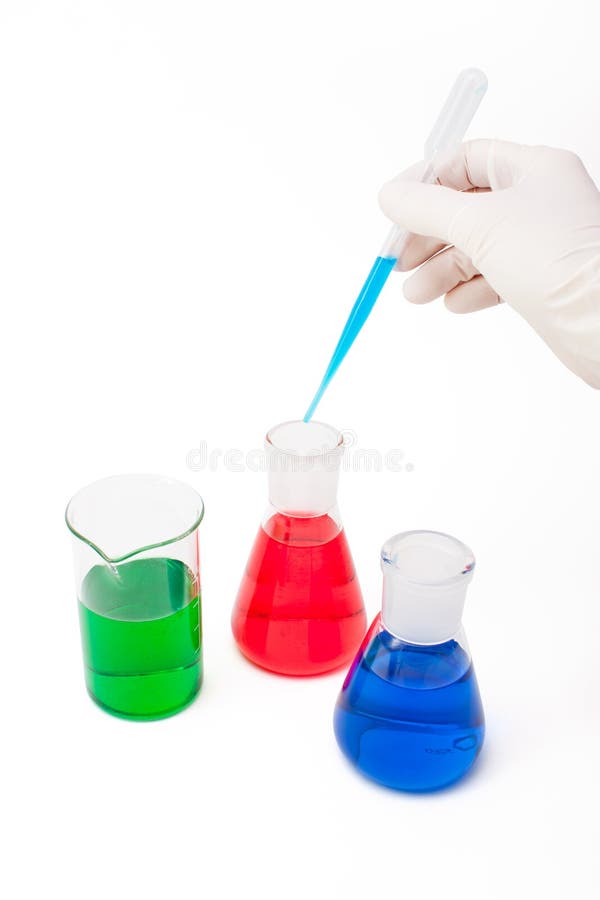 Colored Solution in Laboratory Flasks Stock Photo - Image of milliliter ...
