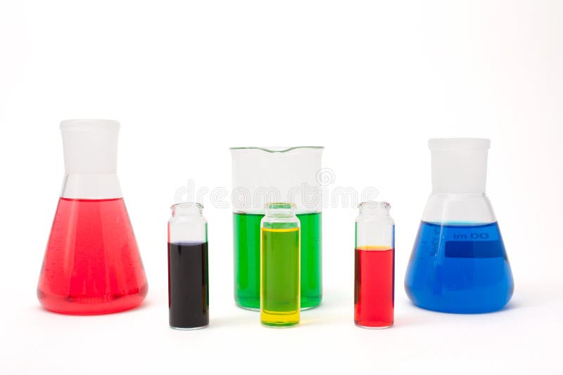 Colored Solution in Laboratory Flasks Stock Photo - Image of milliliter ...