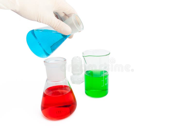 Colored Solution in Laboratory Flasks Stock Photo - Image of milliliter ...