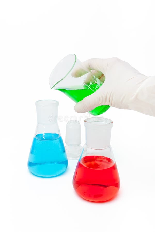 Colored Solution in Laboratory Flasks Stock Image - Image of granules ...