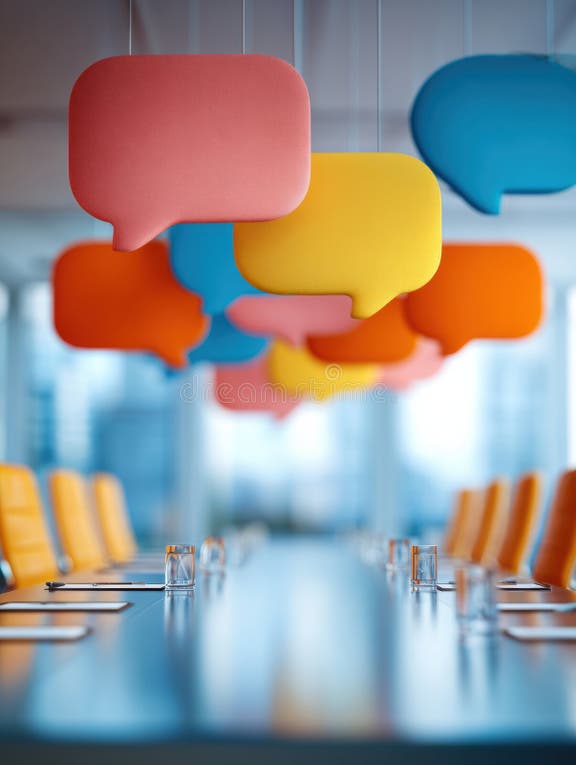 Colorful Speech Bubbles Enhance a Modern Conference Table Setting in a ...