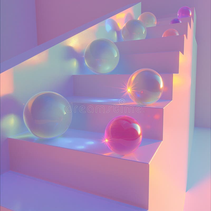 Colored Spheres Roll Down the Steps Stock Illustration - Illustration ...