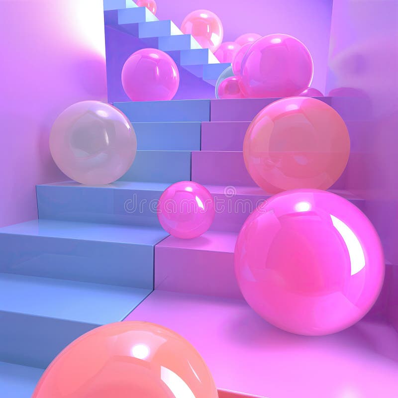 Colored Spheres Roll Down the Steps Stock Illustration - Illustration ...