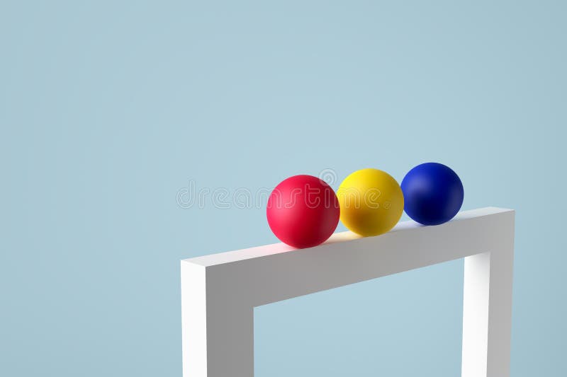 Colored Spheres in a Row Balancing on an Empty Frame Stock Illustration ...