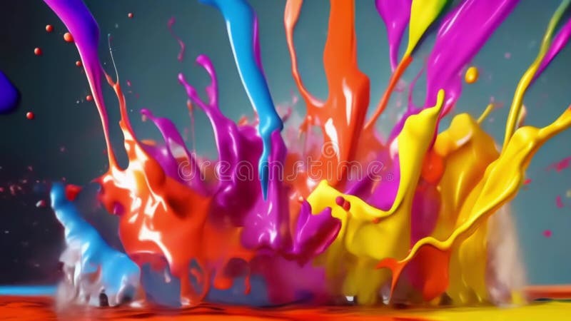 Colored Spilling Paint in Motion. Splashes and Drops of Paint Fly ...