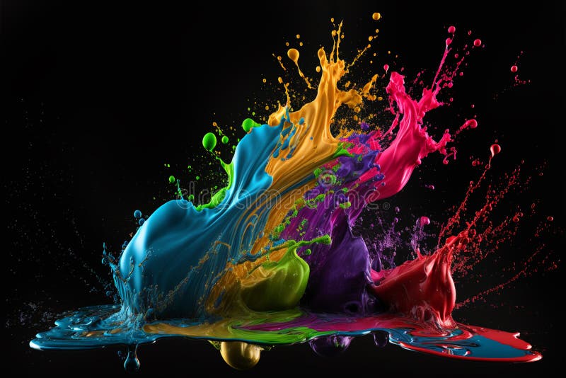Colored Splashes in Abstract Shape on Black Background. Generative Ai ...