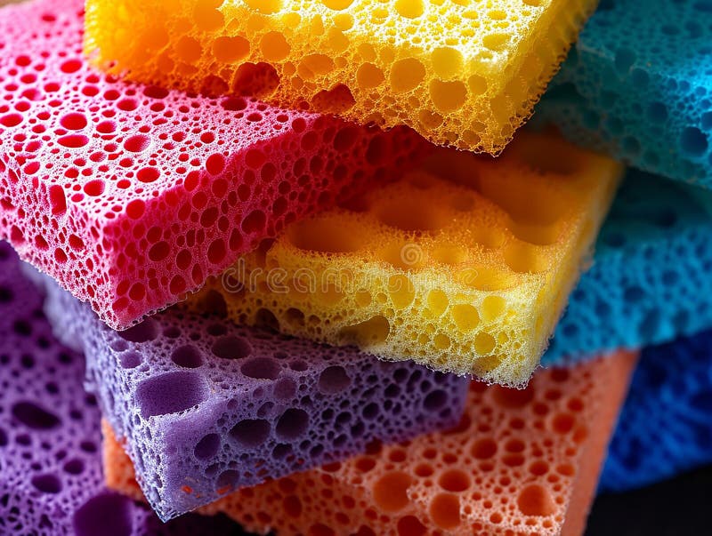 Colored Sponges on White Marble Table Stock Illustration - Illustration ...