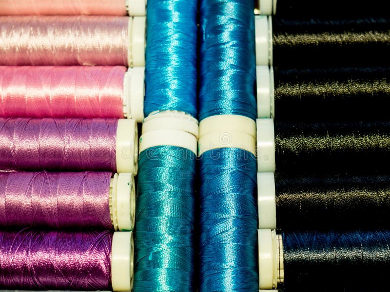 Colored spools of threads. stock image. Image of close - 44910011