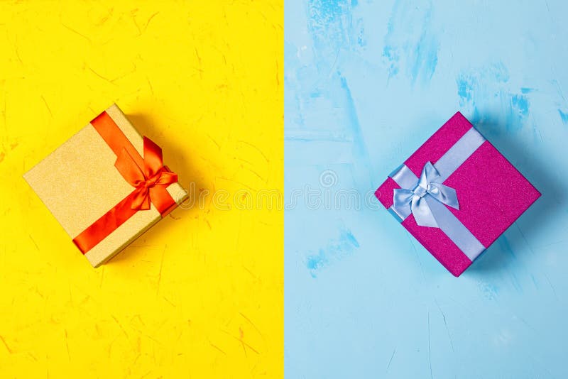 Colored Square Gift Boxes on Concrete Background, Flat Lay, Top View ...